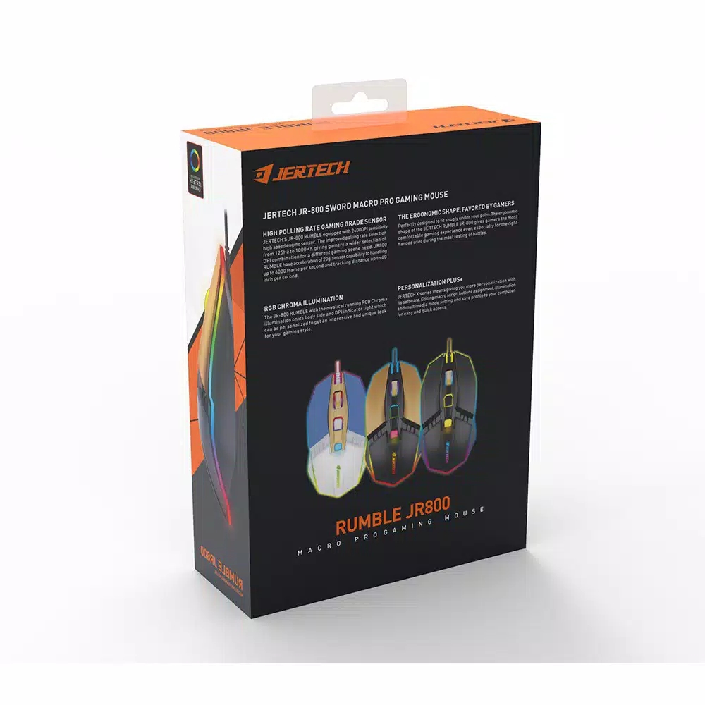 Игровая мышь JERTECH RUMBLE JR800 — 2400 DPI, 6 кнопок, RGB подсветка ...